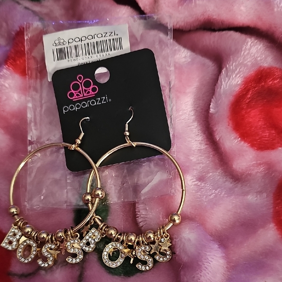 paparazzi | Jewelry | Paparazzi Gold Hoop Earrings With Sparkling Boss ...